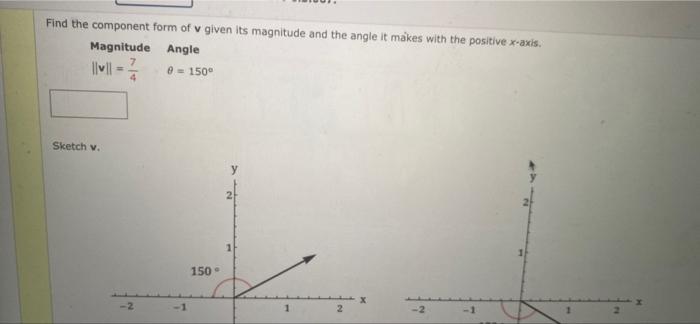 Solved Find the component form of v given its magnitude and | Chegg.com