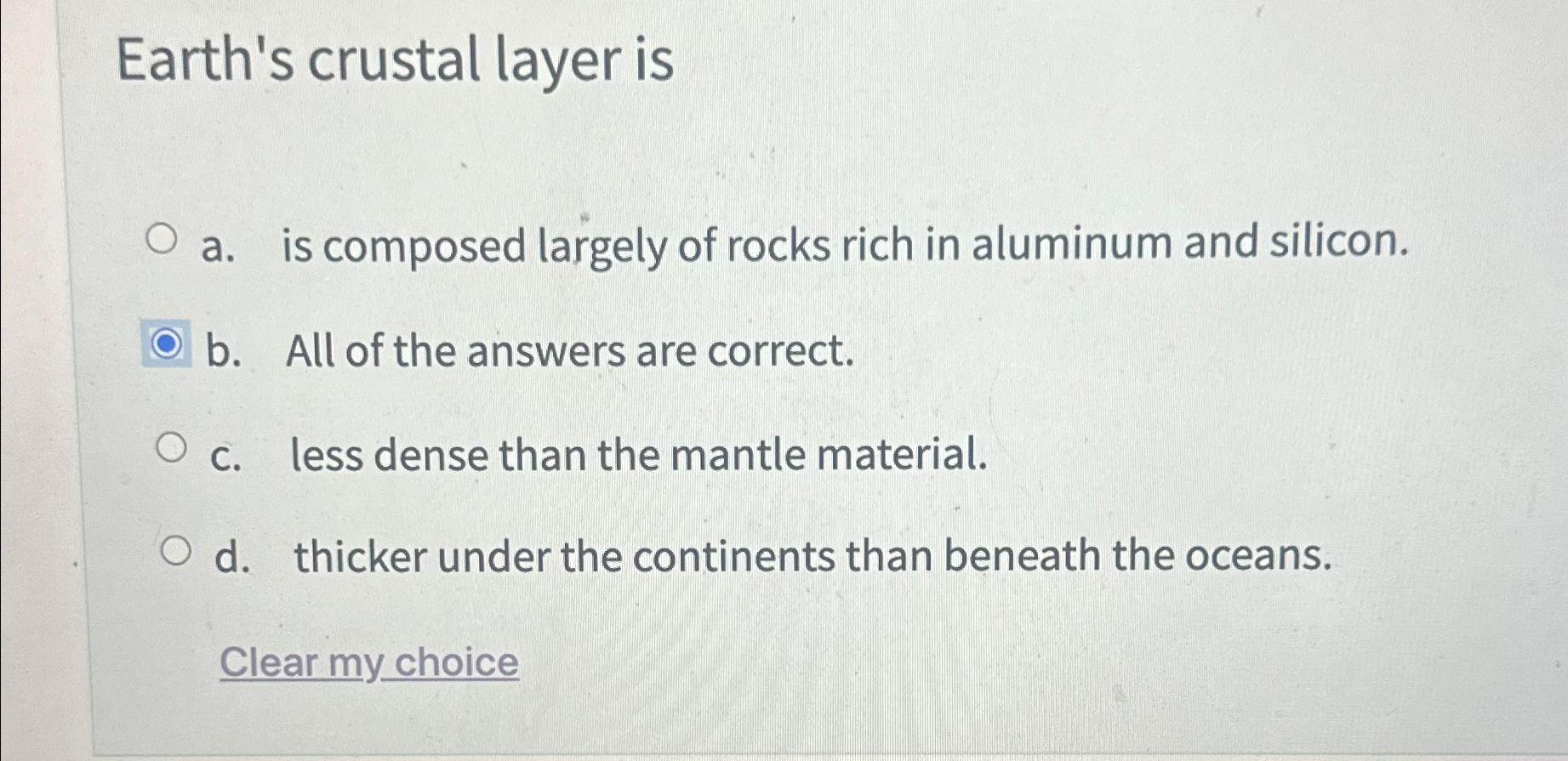 Solved Earth's crustal layer isa. ﻿is composed largely of | Chegg.com
