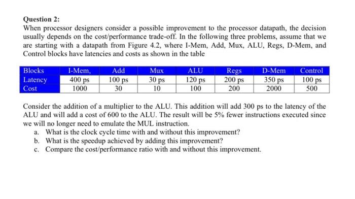 Solved Question 2: When processor designers consider a | Chegg.com