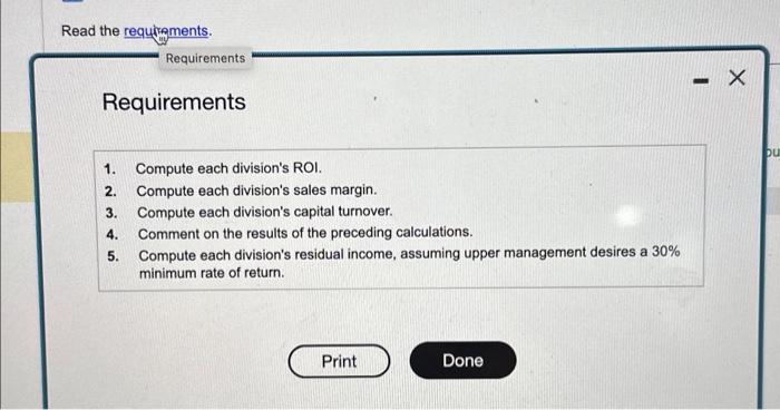 Solved Data tableRequirements 1. Compute each division's | Chegg.com