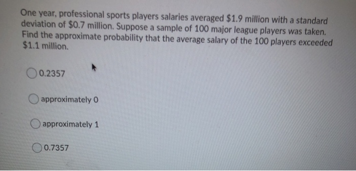 Solved One year, professional sports players salaries | Chegg.com