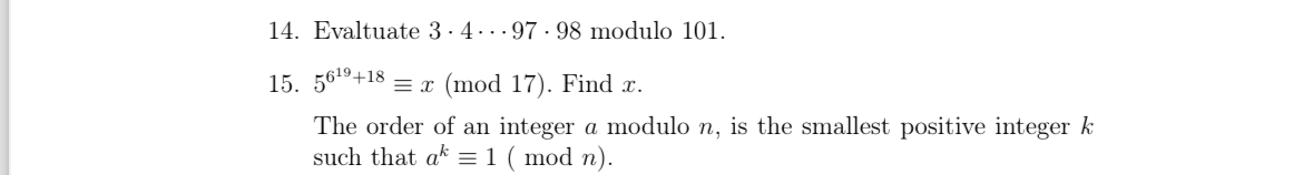 Solved Evaltuate 3*4cdots97*98 ﻿modulo | Chegg.com