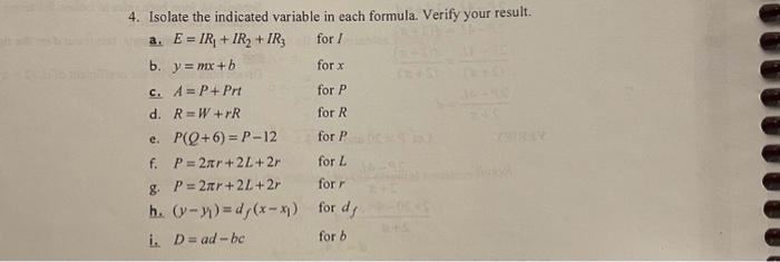 Solved 4. Isolate the indicated variable in each formula. | Chegg.com