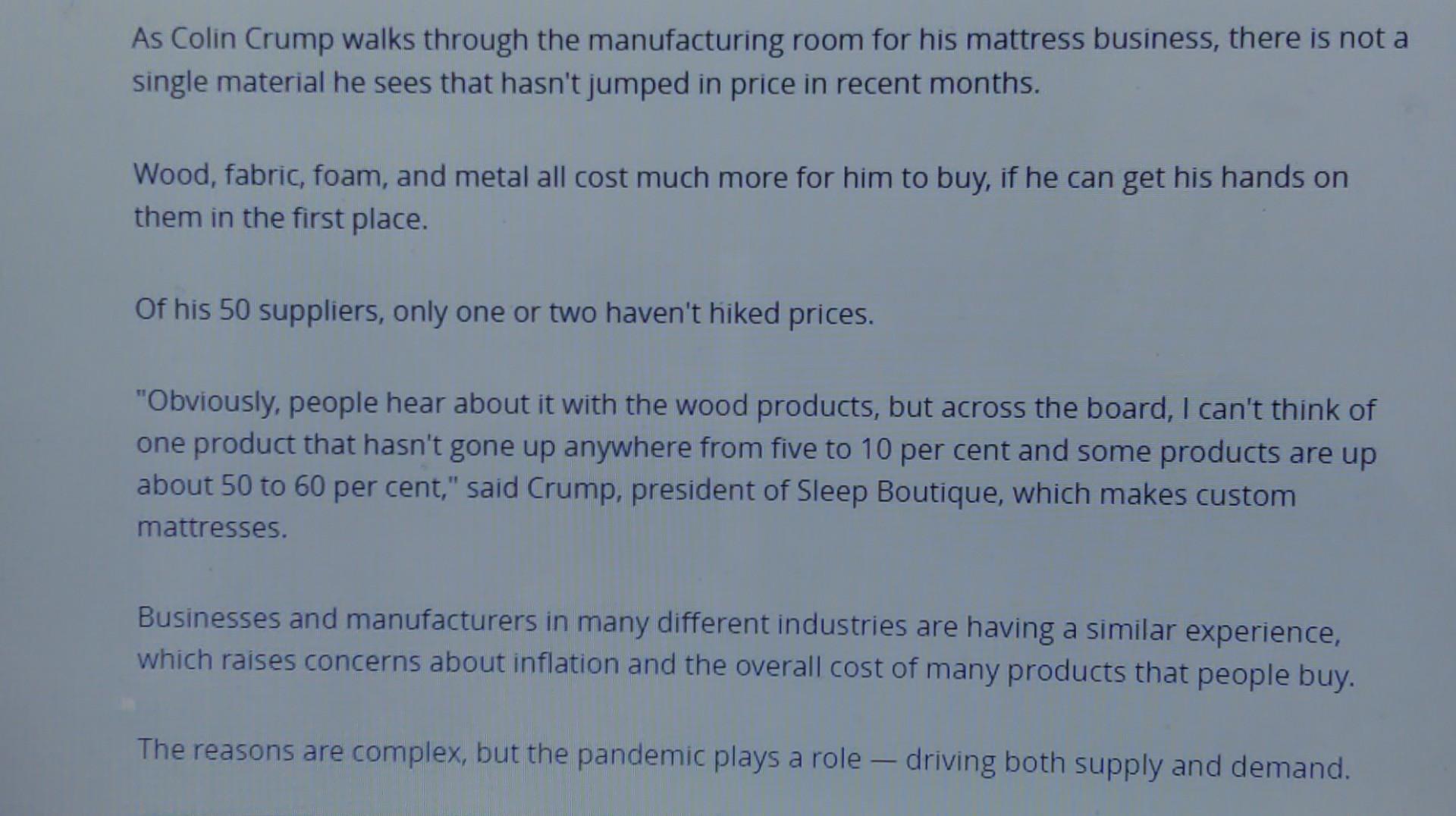 Solved As Colin Crump walks through the manufacturing room | Chegg.com