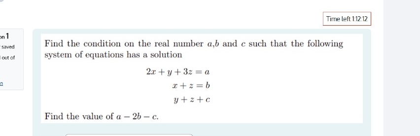 Solved Time left 1:12:12Find the condition on the real | Chegg.com