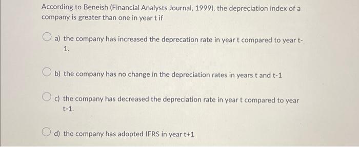 Solved According to Beneish (Financial Analysts Journal, | Chegg.com