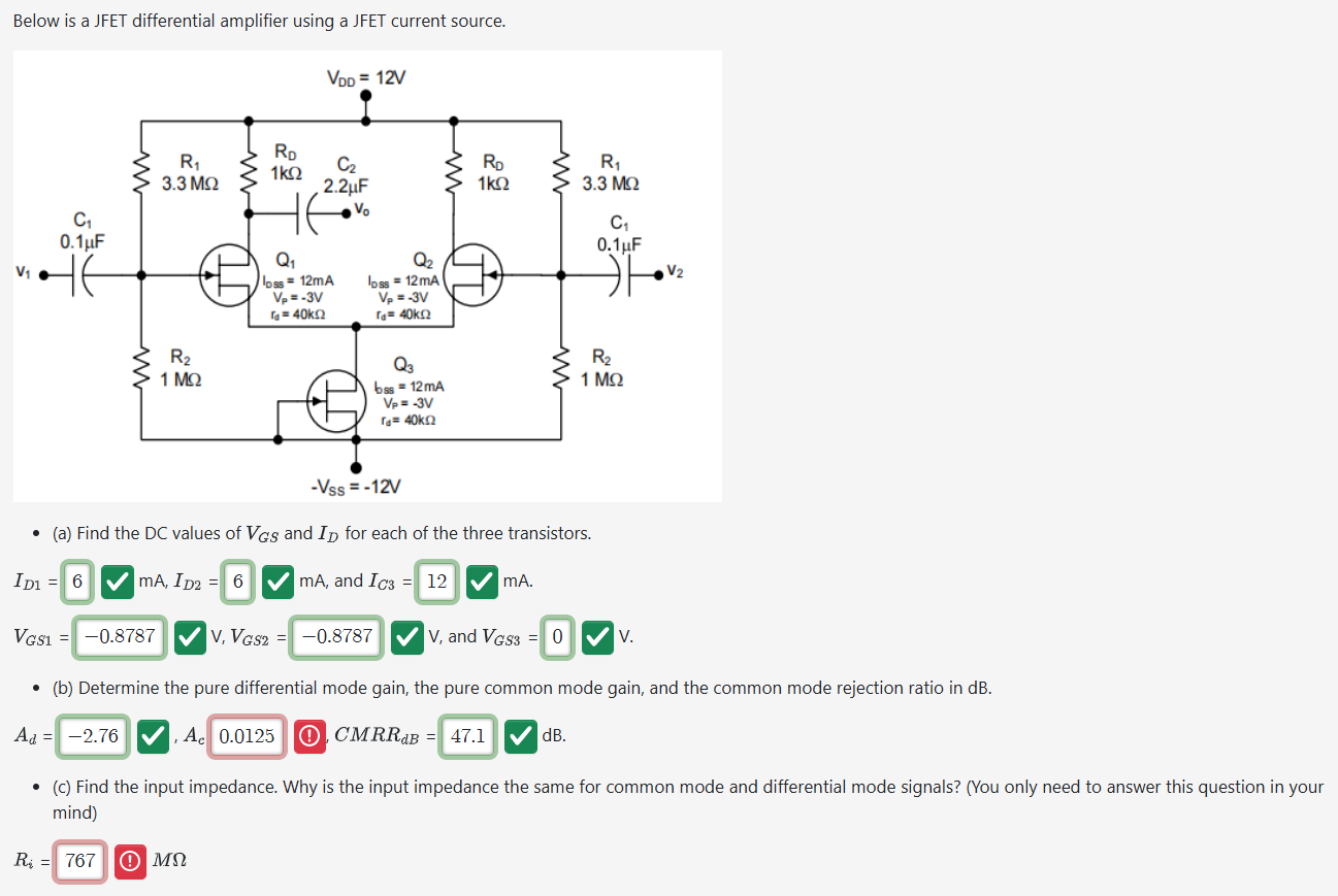 Solved Below is a JFET differential amplifier using a JFET | Chegg.com