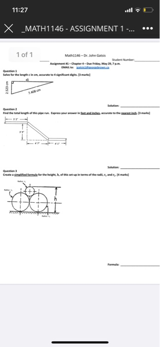 Solved 11:27 Х _MATH1146 - ASSIGNMENT 1 ... ... 1 of 1 Math | Chegg.com