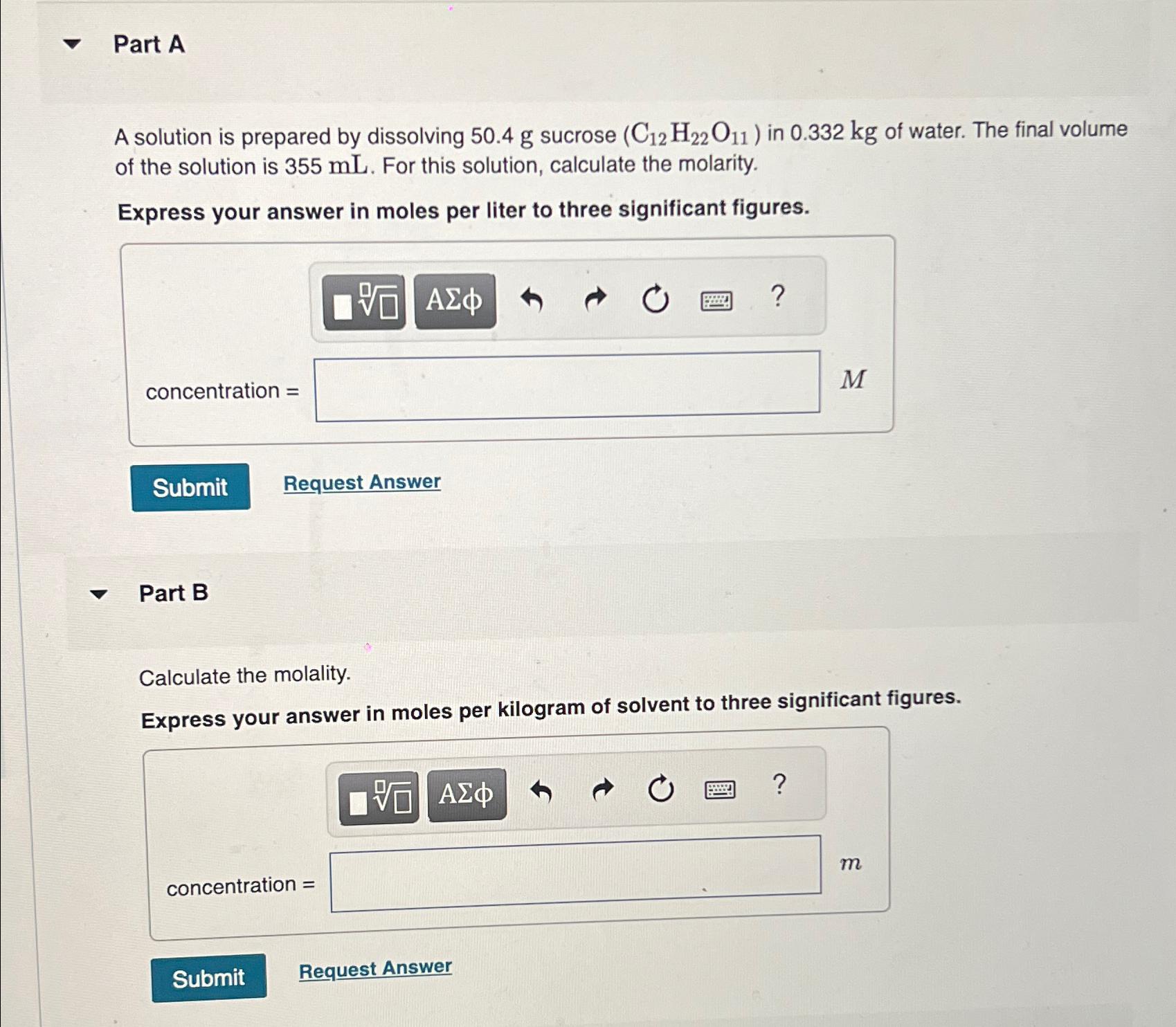 Solved Part A\\nA solution is prepared by dissolving 50.4g | Chegg.com