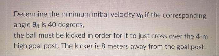 Solved Determine The Minimum Initial Velocity Vo If The