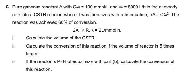 Solved Chemical Reaction Engineering question. Please help | Chegg.com