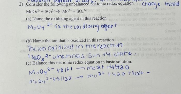 Solved MoO42−+SO32−→Mo2++SO42− (a) Name the oxidizing agent | Chegg.com