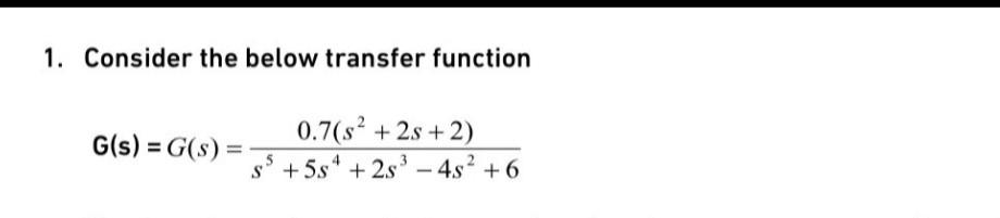 Solved 1. Consider the below transfer function | Chegg.com