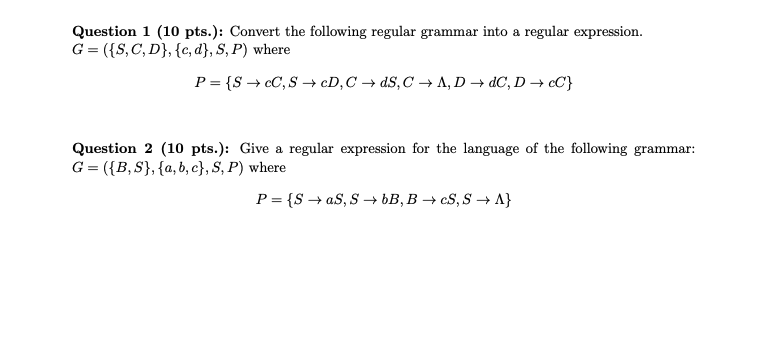 Solved Question 1 (10 ﻿pts.): Convert the following regular | Chegg.com