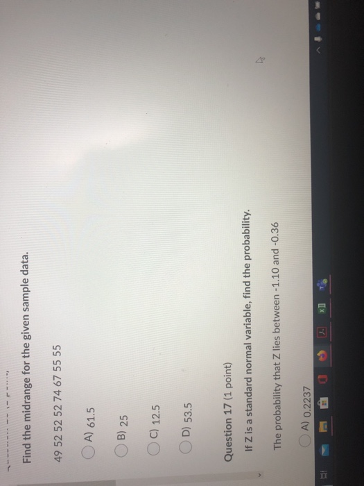 Solved Find the midrange for the given sample data. 49 52 52 | Chegg.com