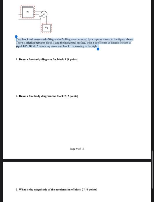 Solved I'wo blocks of masses m1-20kg and m2-10kg are | Chegg.com
