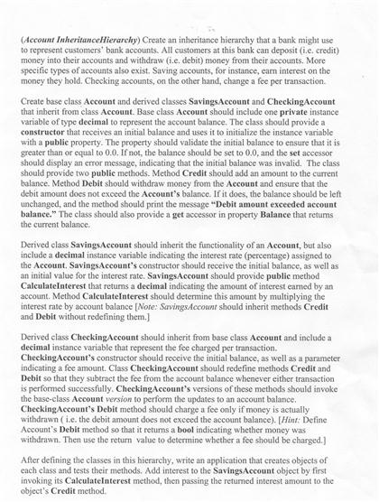 Solved (Account InheritanceHierarchy) Create an inheritance | Chegg.com