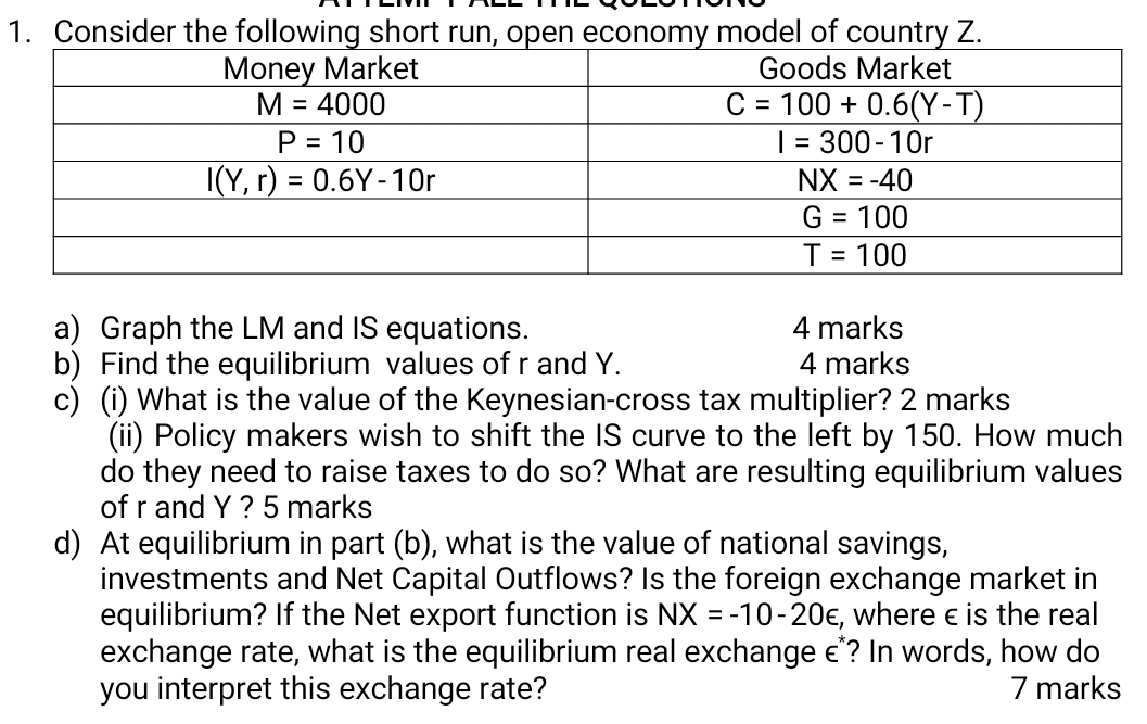 Solved Consider the following short run, open economy model | Chegg.com
