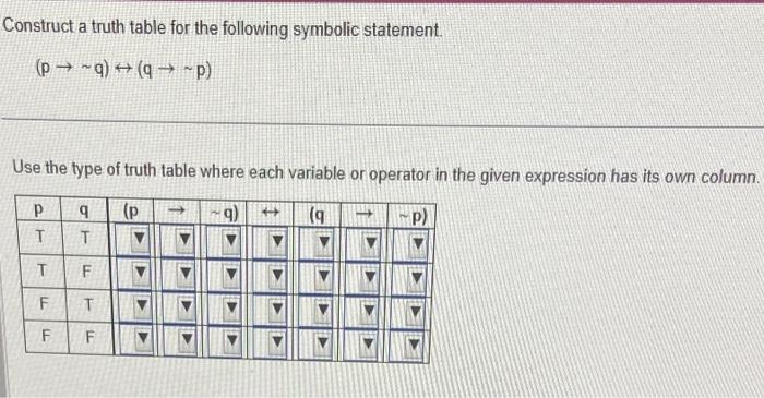 Solved Construct A Truth Table For The Following Symbolic