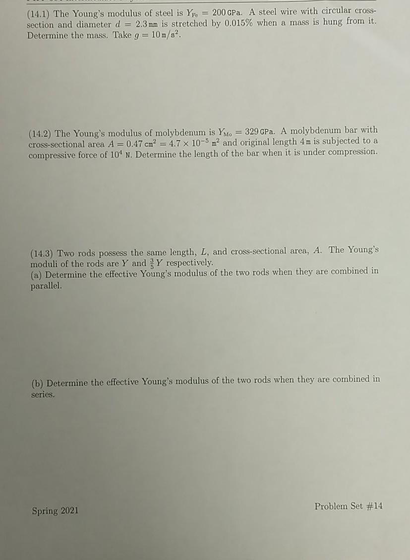 Solved (14.1) The Young's modulus of steel is Ype = 200 GPa. | Chegg.com