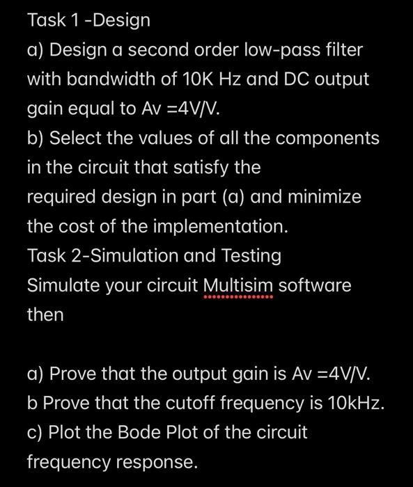 Solved Task 1 Design A Design A Second Order Low Pass 3062