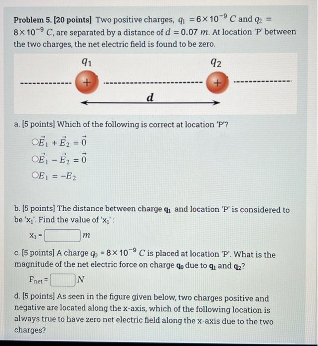 Solved Problem 5. [20 points] Two positive charges, | Chegg.com