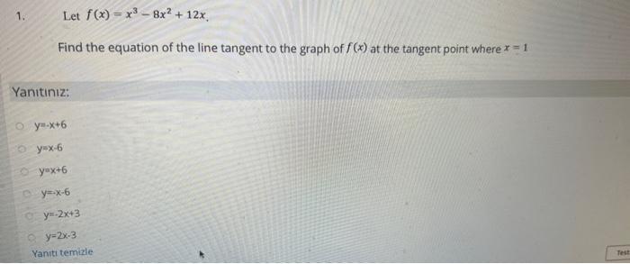 Solved 1. Let f(x)=x3−8x2+12x. Find the equation of the line | Chegg.com