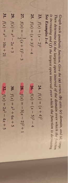 Solved Graph each quadratic function. Give the (a) vertex, | Chegg.com