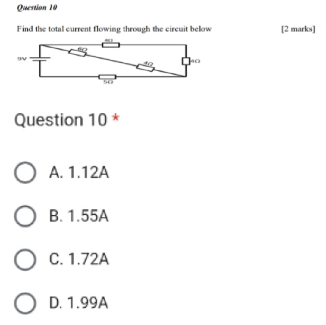 Solved Question 10Find the total current flowing through the | Chegg.com