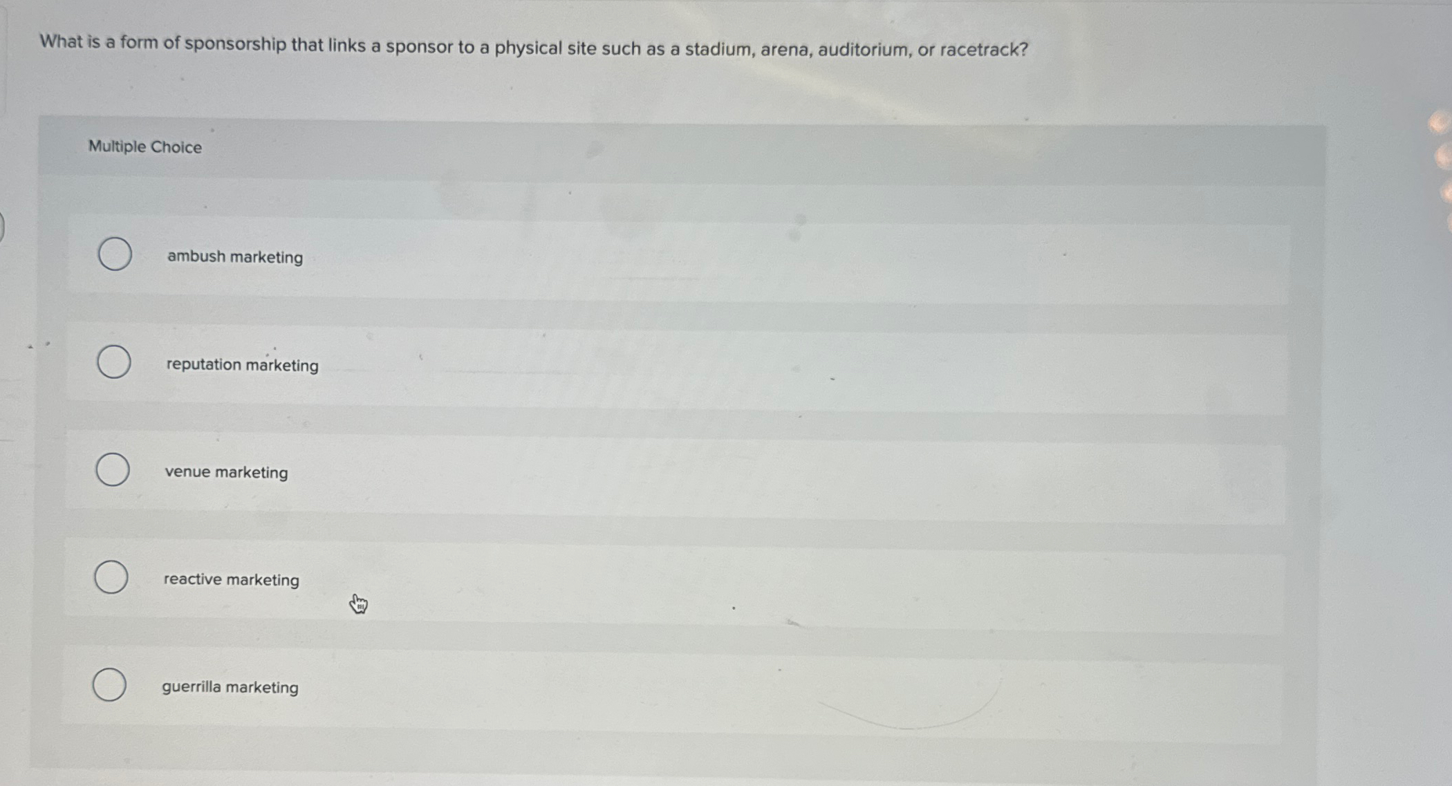 Solved What is a form of sponsorship that links a sponsor to | Chegg.com