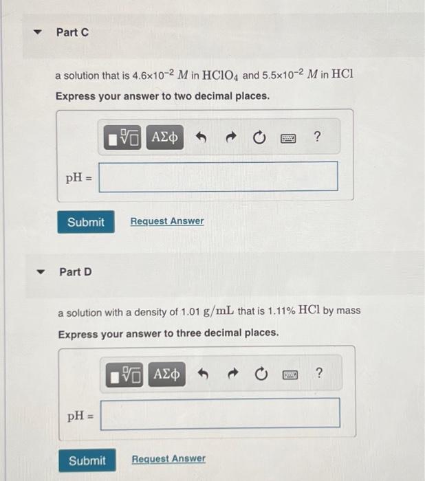 Solved Part C a solution that is 4.6x10-2 M in HCIO4 and | Chegg.com