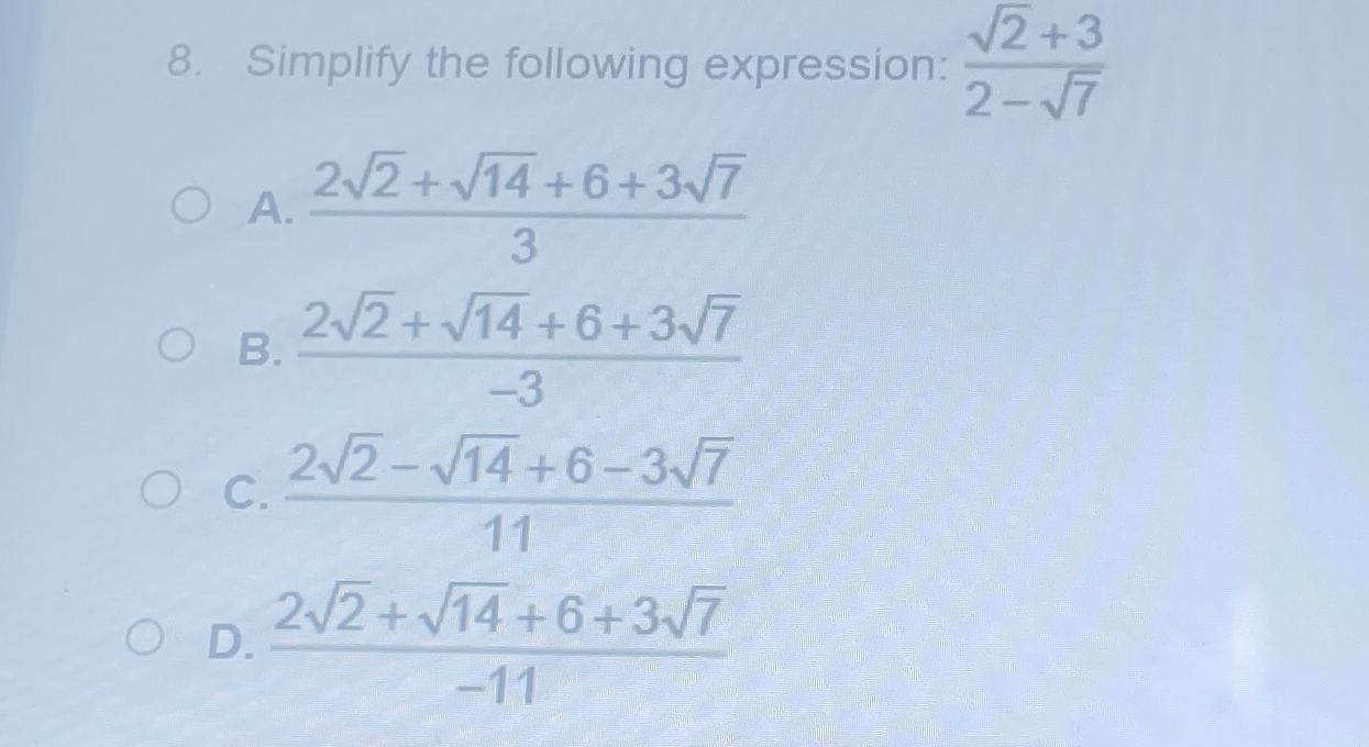Solved Simplify the following expression: | Chegg.com