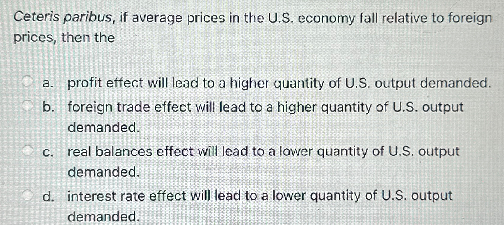 Solved Ceteris paribus, if average prices in the U.S. | Chegg.com