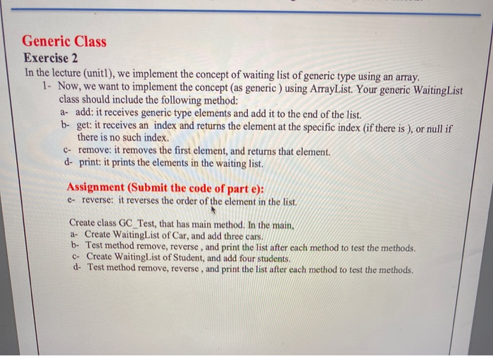Solved Generic Class Exercise 2 In the lecture (unitl), we | Chegg.com