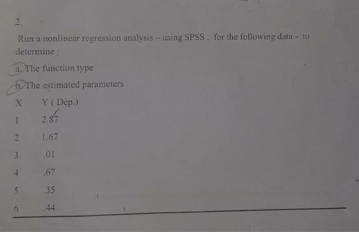 Solved Run a nonlinear regression analysis - using SPSS, for | Chegg.com