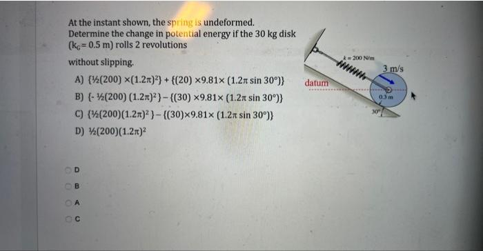 Solved At the instant shown, the spring is undeformed. | Chegg.com