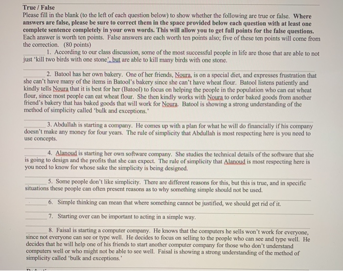 True / False Please fill in the blank (to the left of | Chegg.com