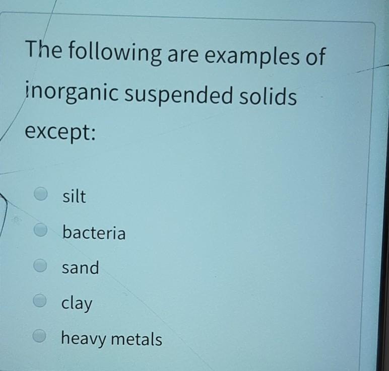 Solved The following are examples of inorganic suspended | Chegg.com
