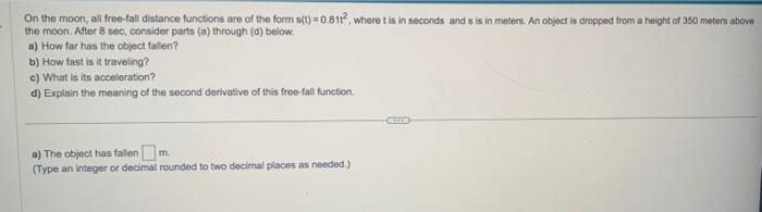 Solved On the moon, ail free-fall distance functions are of | Chegg.com