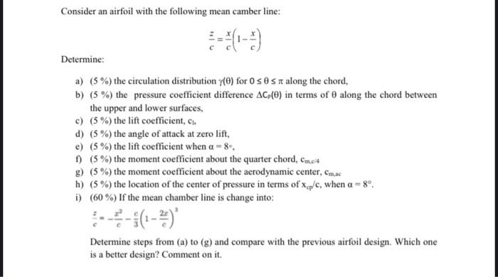 Solved Consider an airfoil with the following mean camber | Chegg.com