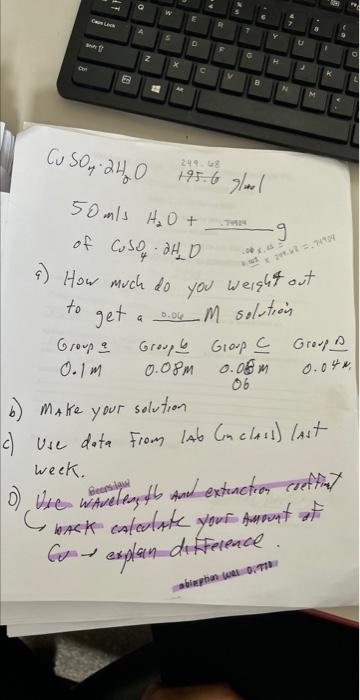 Solved CuSO4⋅2H2O195.6 g/mol 50 m/sH2O+.74904 g of | Chegg.com