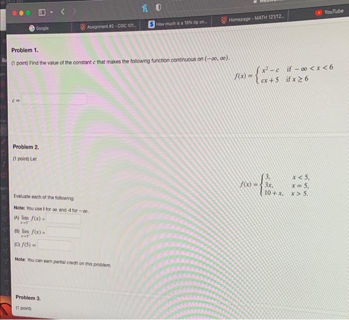 Solved (1 point) Find the value of the constant c that makes | Chegg.com