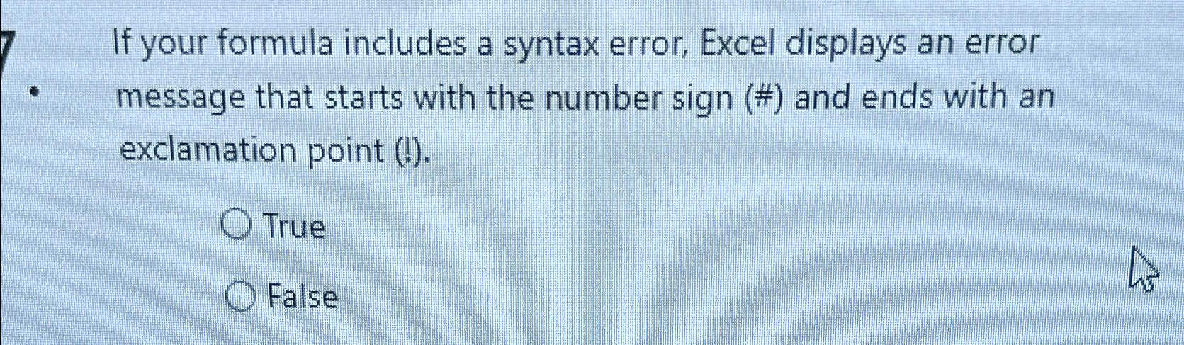 Solved 7 If your formula includes a syntax error, Excel | Chegg.com Solved 7 If your formula includes a syntax error, Excel | Chegg.com