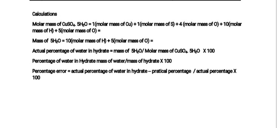 Solved Calculations Molar Mass Of Cuso4 5h0 1 Molar Mass