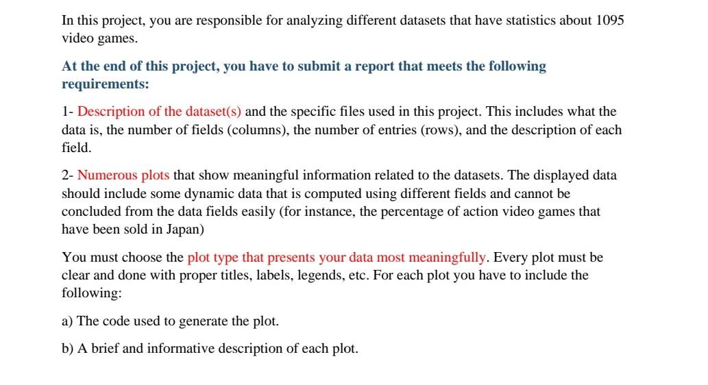 Solved In this project, you are responsible for analyzing | Chegg.com