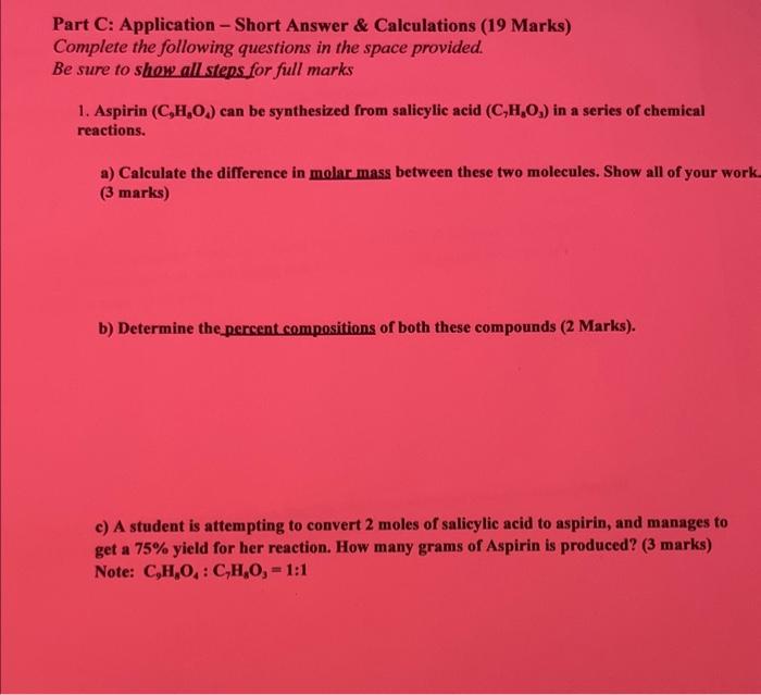 Solved C: Application - Short Answer \& Calculations (19 | Chegg.com