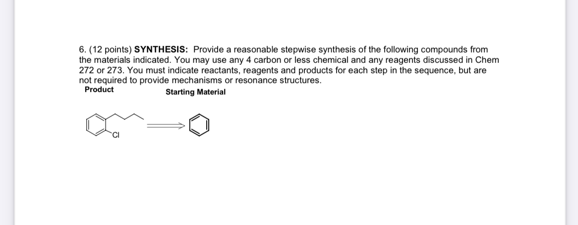 Solved (12 ﻿points) ﻿SYNTHESIS: Provide a reasonable | Chegg.com