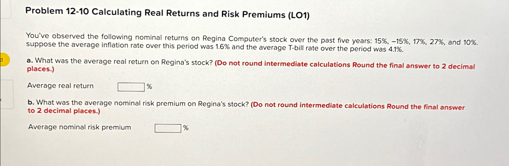 Solved Problem 12-10 ﻿Calculating Real Returns and Risk | Chegg.com