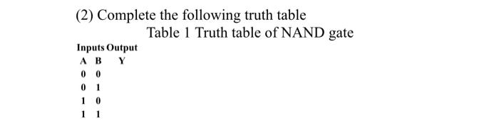 Solved (2) Complete the following truth table Table 1 Truth | Chegg.com
