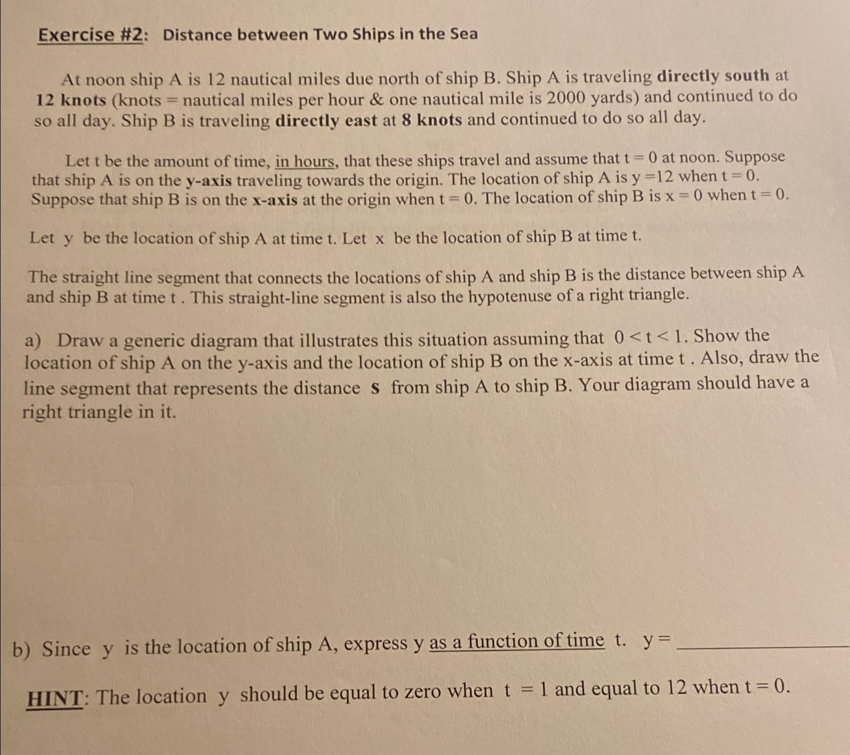 Solved Exercise #2: Distance between Two Ships in the SeaAt | Chegg.com